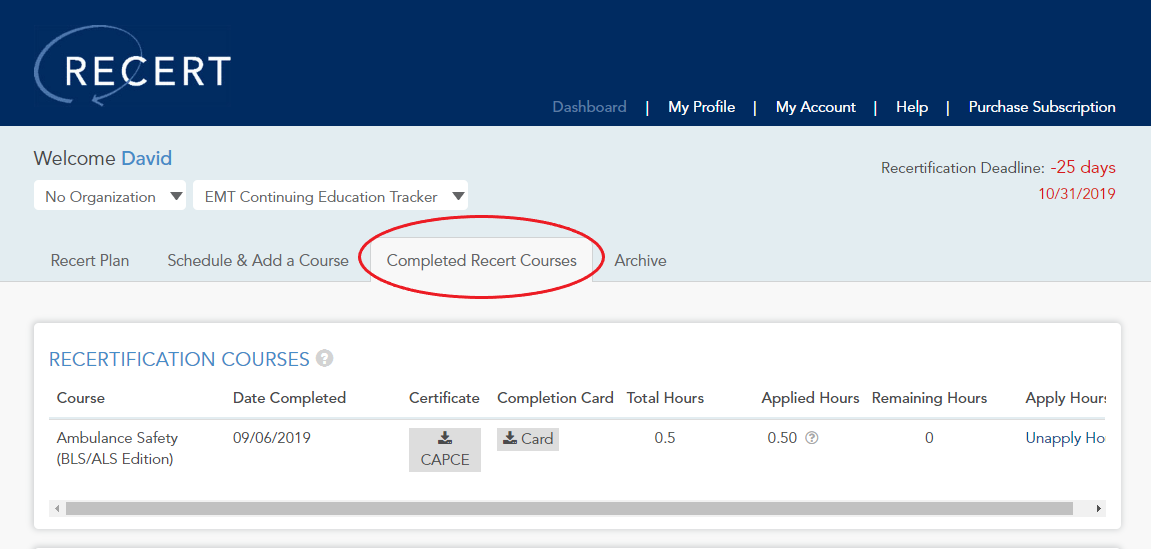 Recert Print CAPCE Certificate